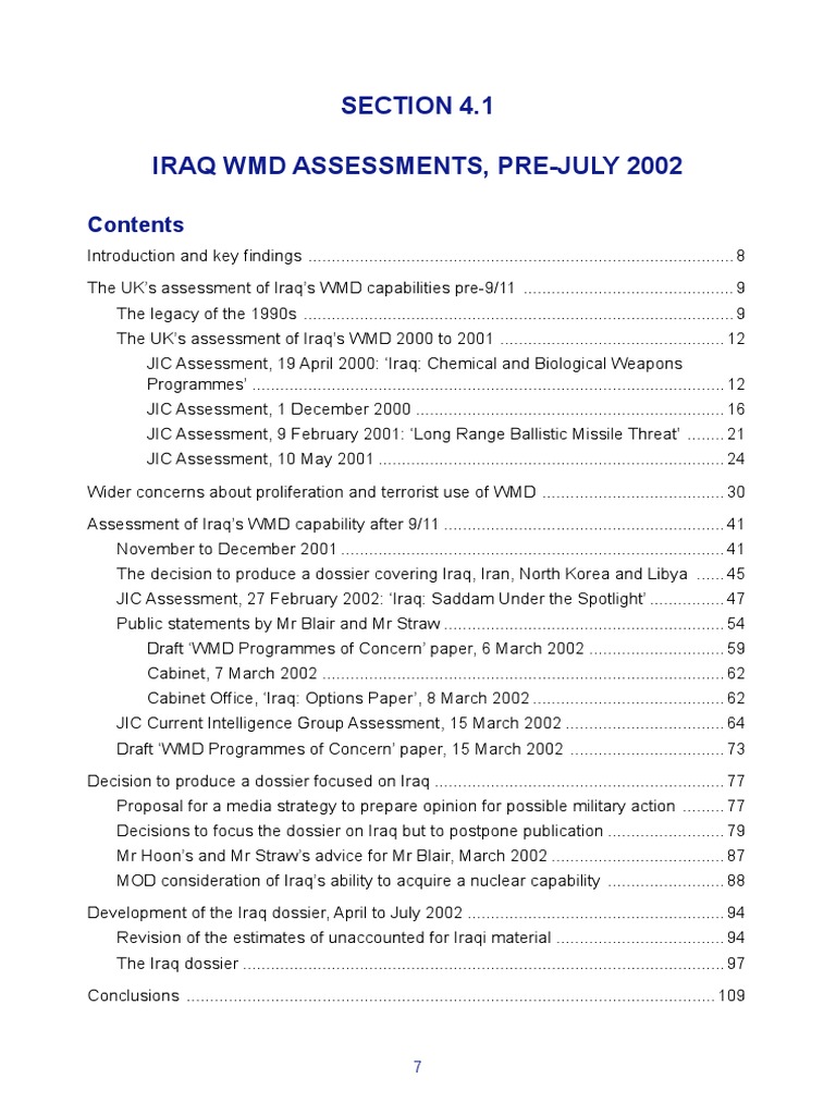 4.1 Iraq's WMD Assessments, Pre-July 2002 | PDF | Weapons Of Mass ...