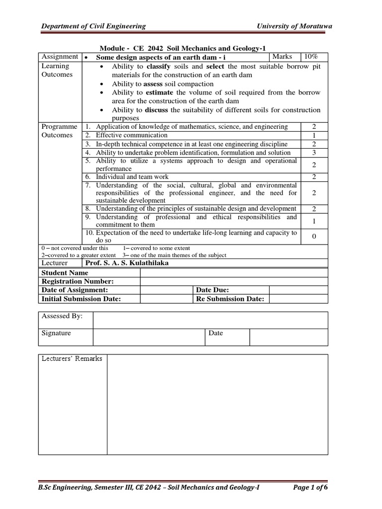 Design Aspects of An Earth Dam-Lab Sheet | PDF | Soil | Soil Mechanics