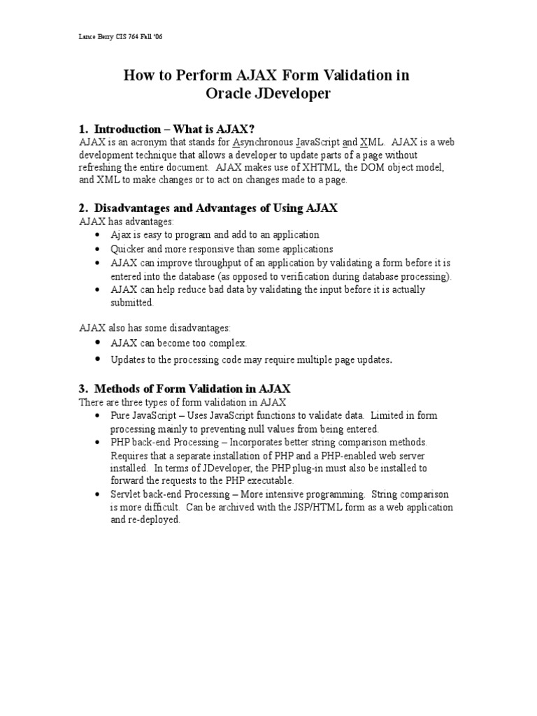 How To Perform Ajax Form Validation in Oracle Jdeveloper: 1 ...