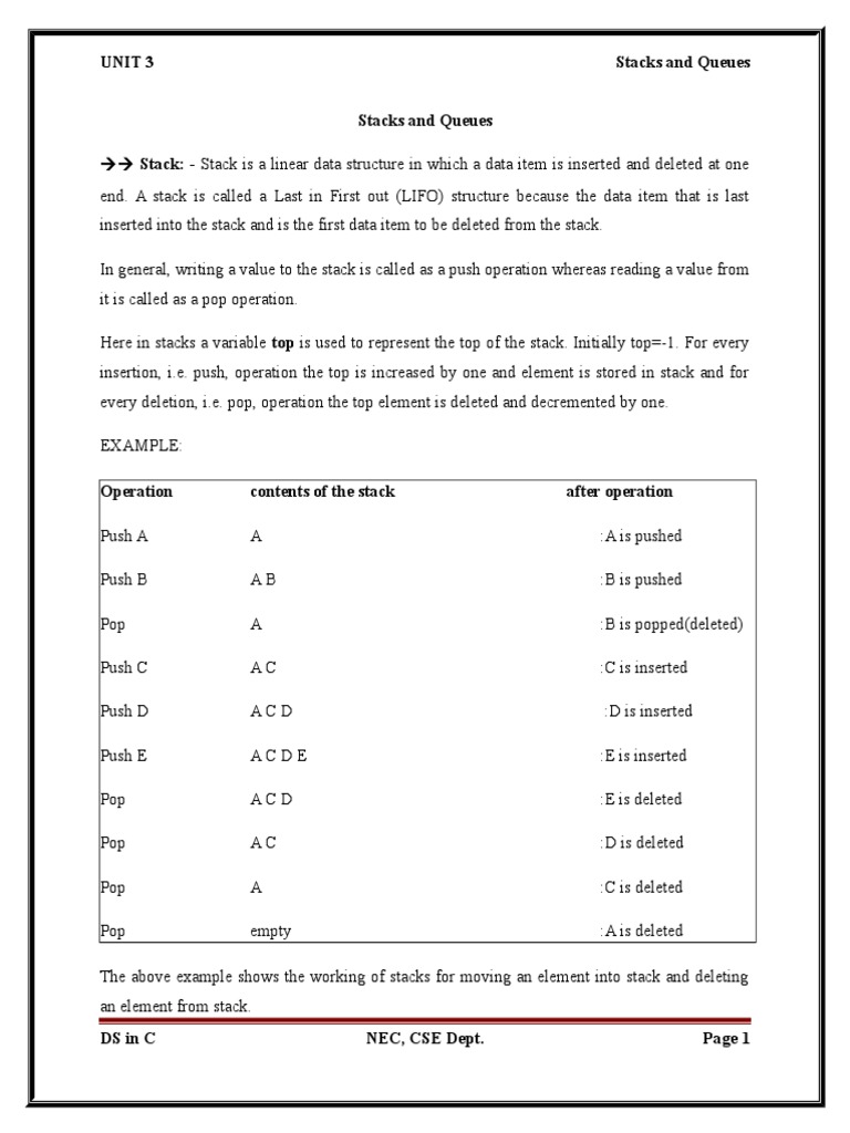 Unit 3 Stacks and Queues | PDF | Queue (Abstract Data Type) | Subroutine