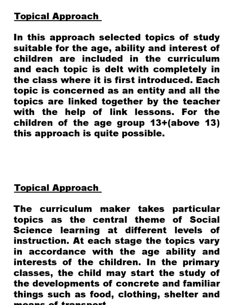 Topical Approach Social Science Curriculum | PDF