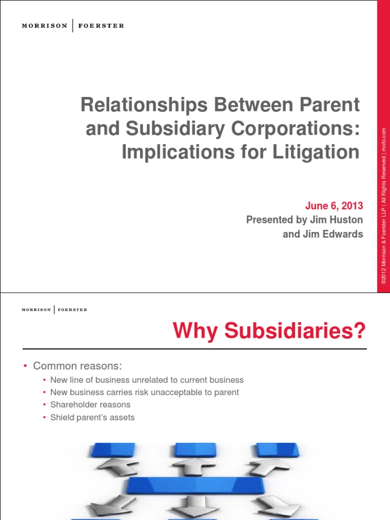 Relationships Between Parent and Subsidiary Corporations Implications ...