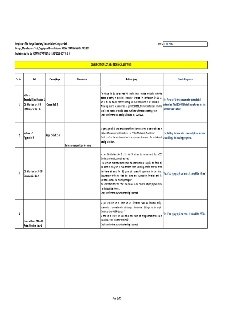 Clarification For LOT A B Technical List 5 | PDF | Insulator ...