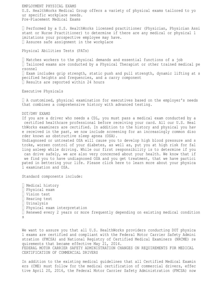Employment Physical Exams | PDF | Physical Examination | Test (Assessment)