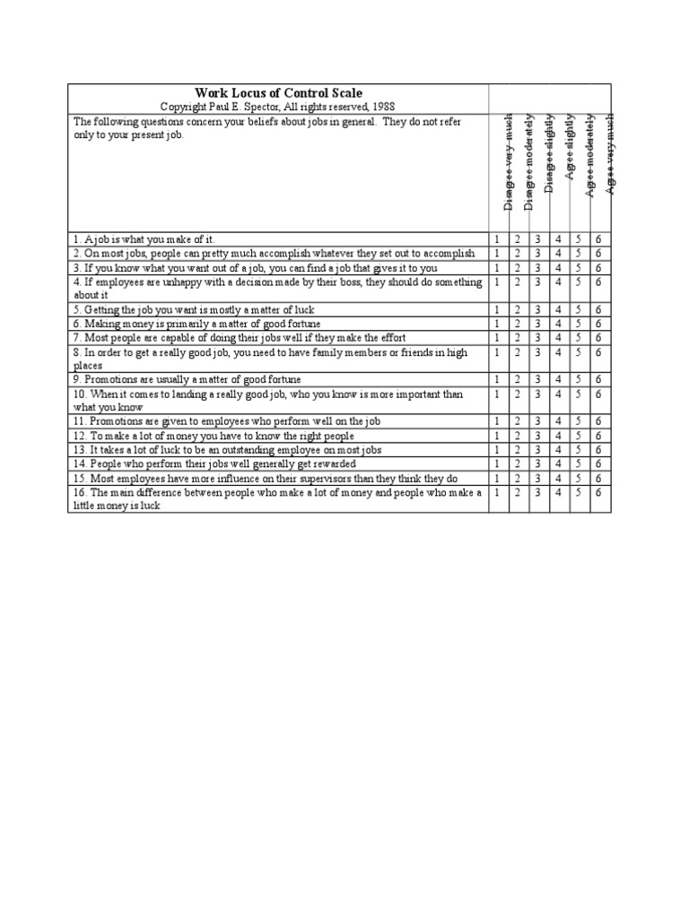Work Locus of Control Scale | Download Free PDF | Luck | Behavioural ...