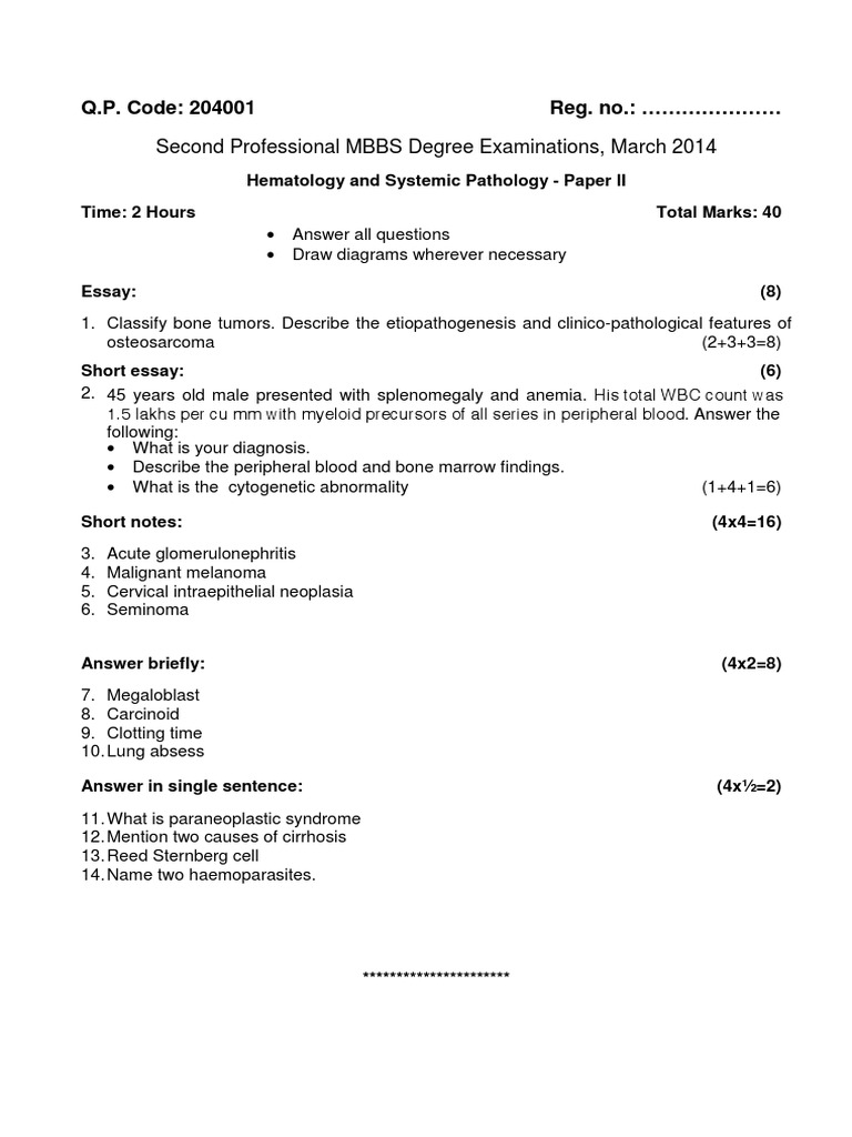Hematology and Systemic Pathology - Paper II | PDF