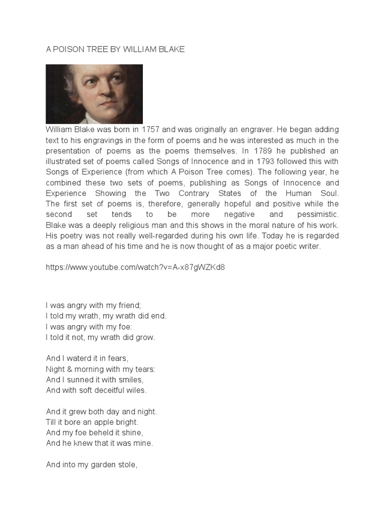 William Blake's "A Poison Tree" Analysis | PDF | Anger | Poetry
