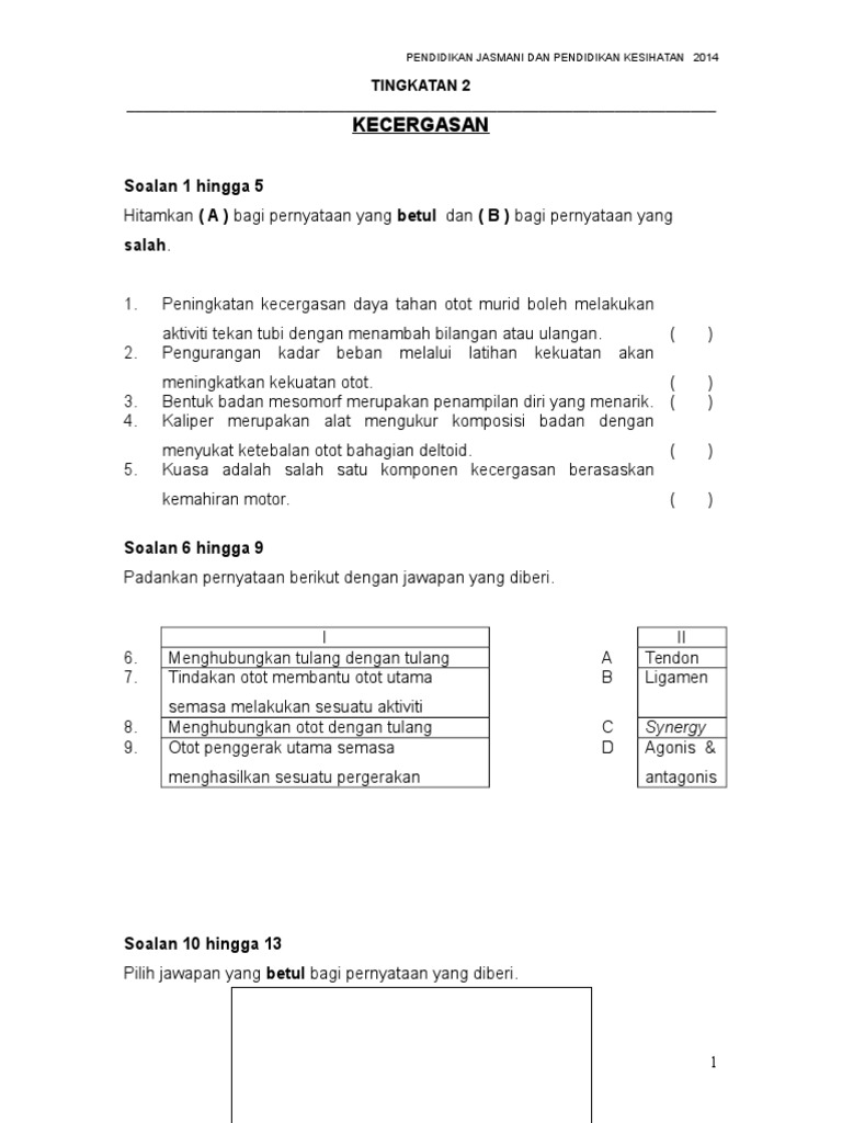Soalan PJK Tingkatan 2 | PDF