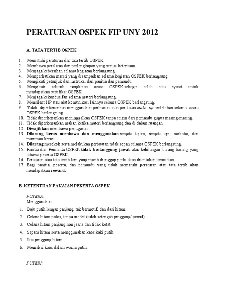 Peraturan Ospek Fip Uny | PDF