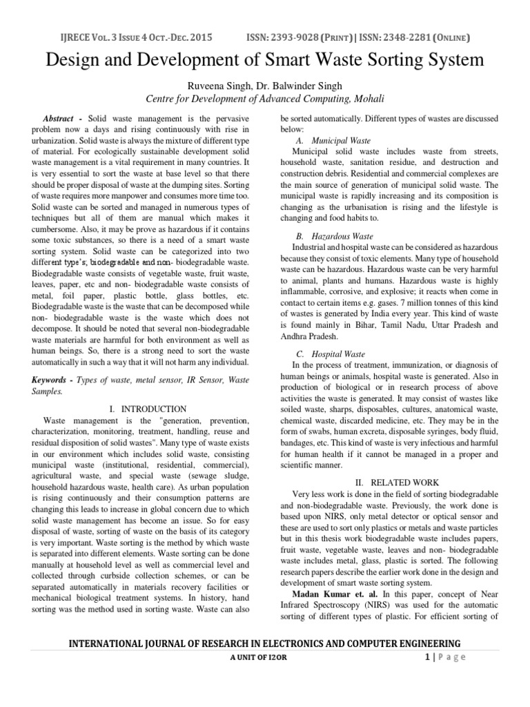 Smart Waste Sorting System | PDF | Municipal Solid Waste | Recycling