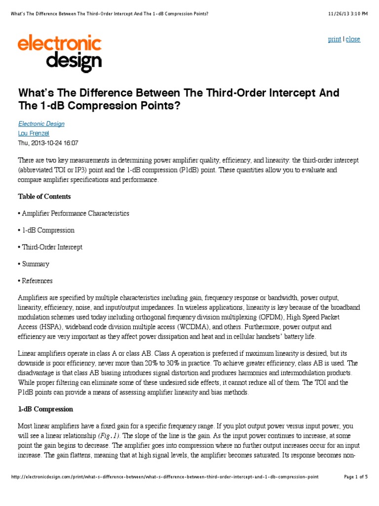 Difference Between Third Order Intercept and P1dB | PDF | Distortion | Amplifier