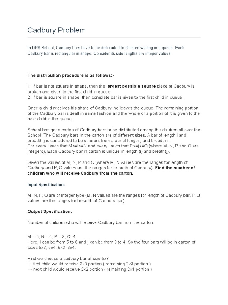 Cadbury Problem | PDF | Subroutine | Parameter (Computer Programming)