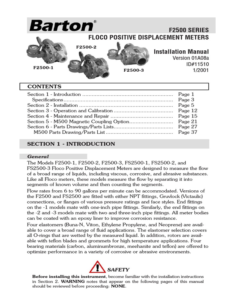 Barton Floco Positive Displacement Meters | PDF | Bearing (Mechanical ...