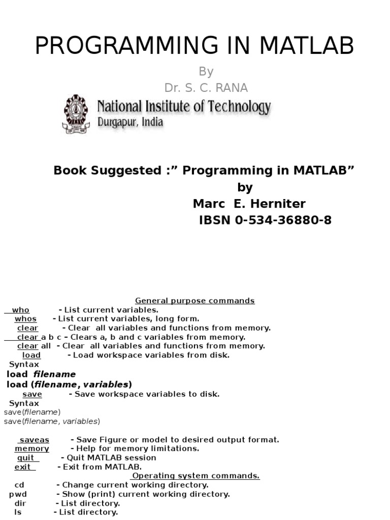 Programming in Matlab | Download Free PDF | Matrix (Mathematics) | Array Data Structure