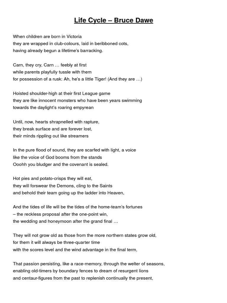 Bruce Dawe - Life Cycle | PDF | Metaphysics Of Religion | Theology