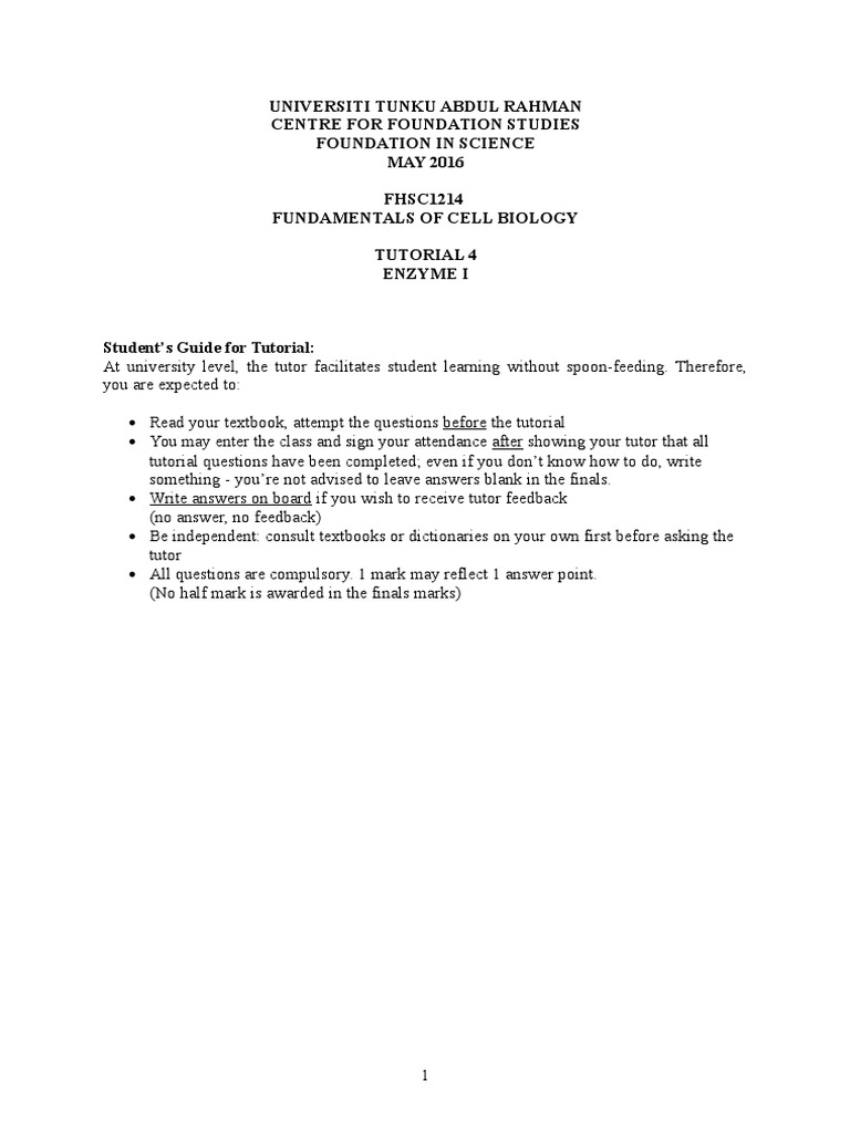 Enzyme Tutorial Guide for Cell Biology | PDF | Adenosine Triphosphate ...