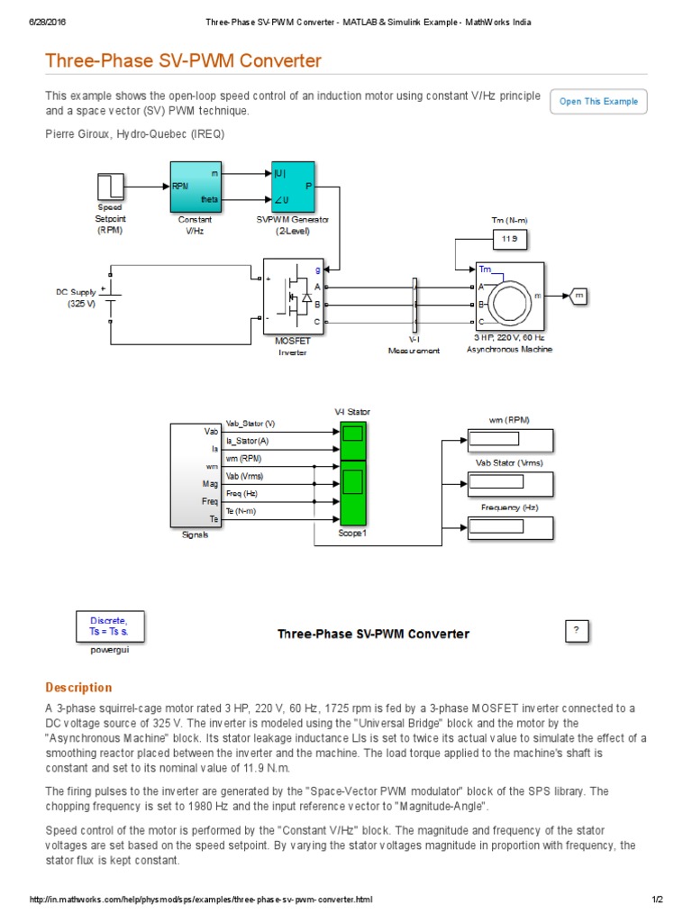 Three-Phase SV-PWM Converter - MATLAB & Simulink Example - MathWorks India | PDF | Power ...