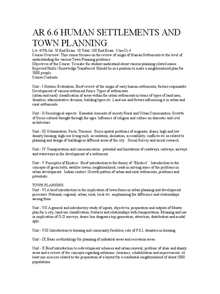 Human Settlements N Town Planning | PDF | Urban Planning | Urbanization