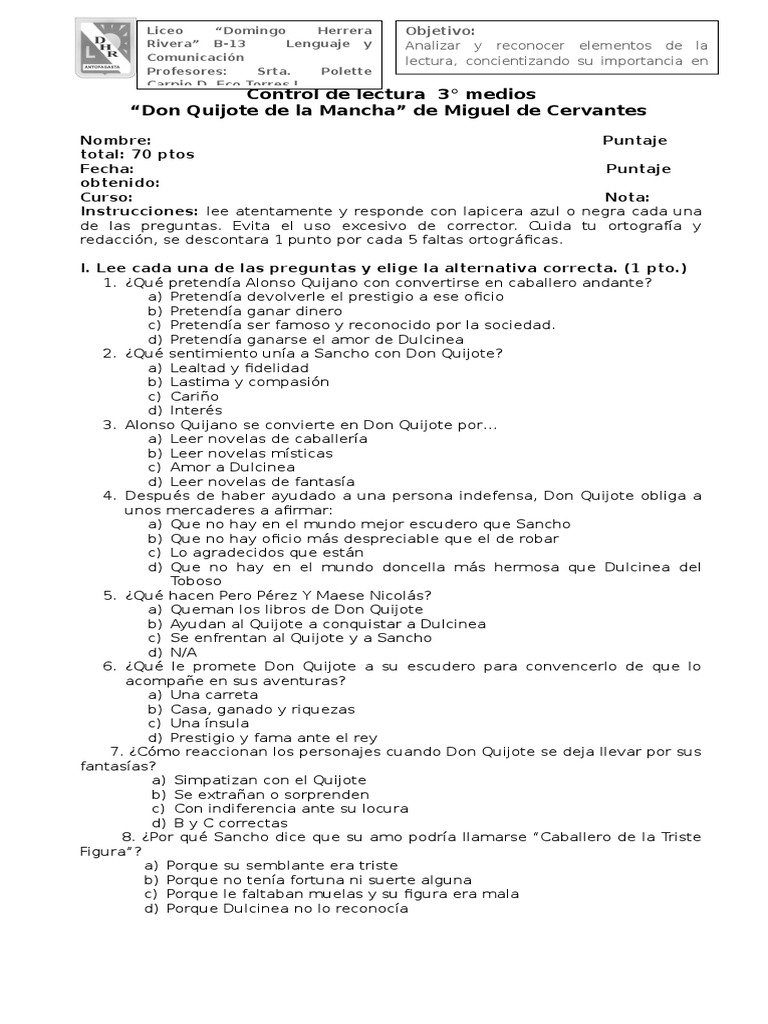Prueba Don Quijote | PDF | Don Quijote | Personas