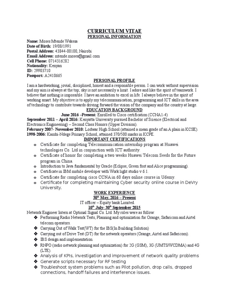 Cv Moses | Computer Network | Gsm