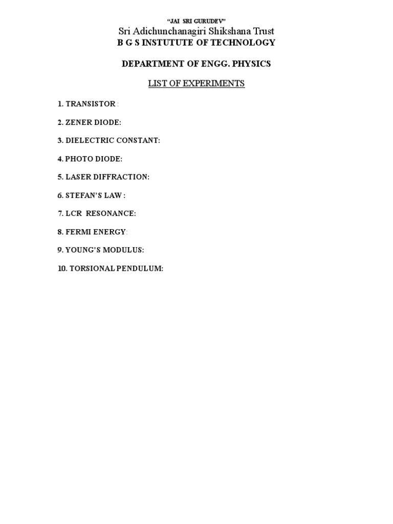 Experiment List | PDF