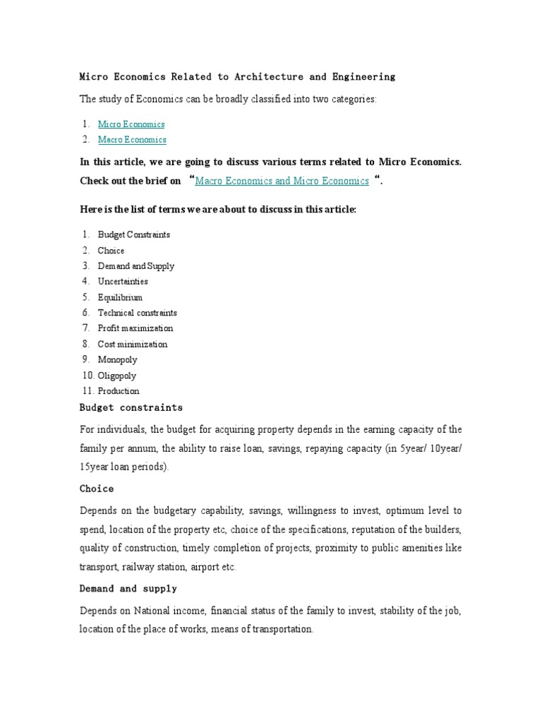 Micro Economics Related To Architecture and Engine | PDF | Taxes ...