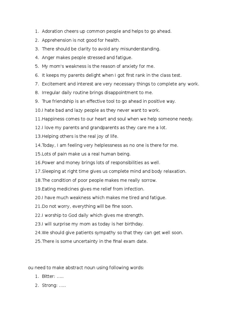 Abstract Nouns Practice | PDF | Wellness