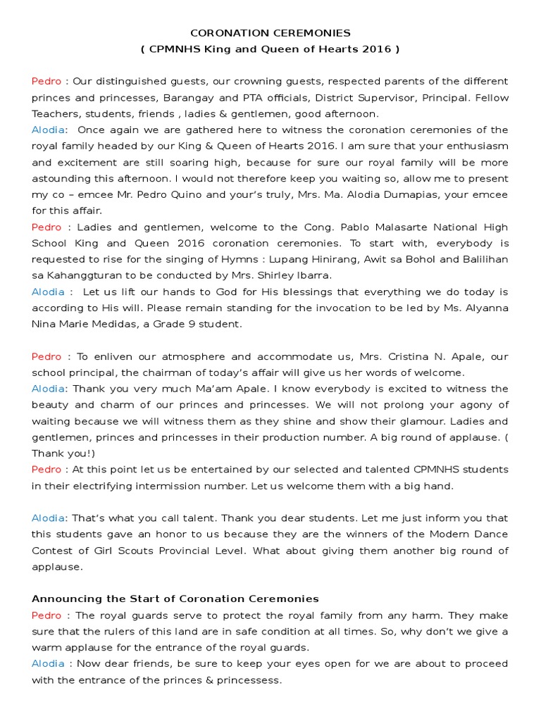 Coronation Ceremonies Script | PDF | Monarchy | Government Institutions