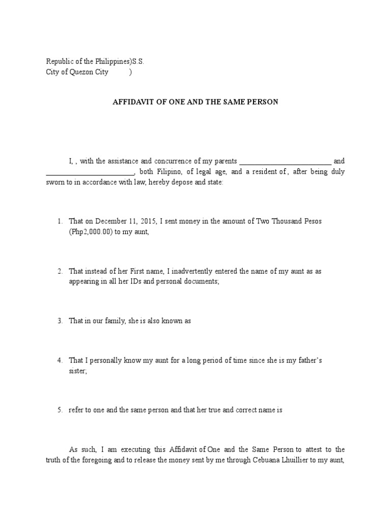 Affidavit Same Person