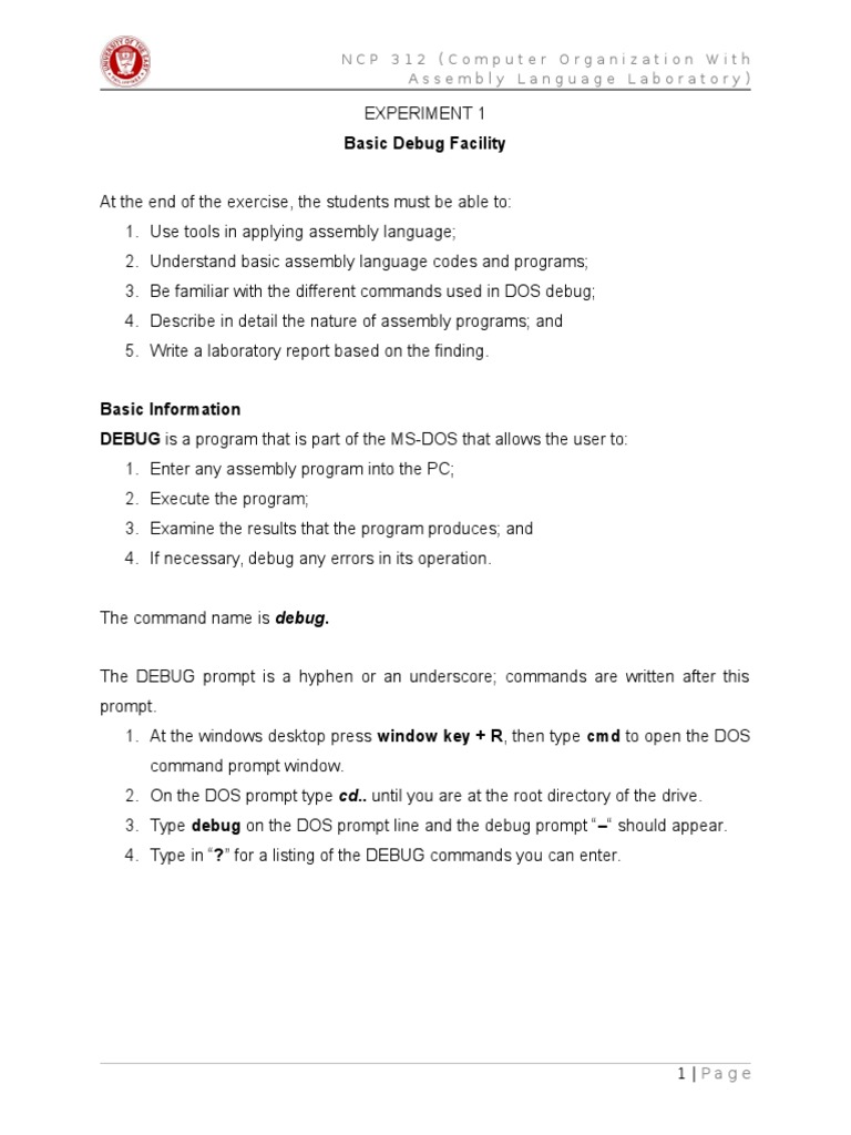 Assembly Language Debug Tutorial | PDF | Instruction Set | Command Line Interface