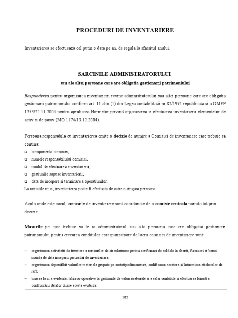 Proceduri de Inventariere | PDF