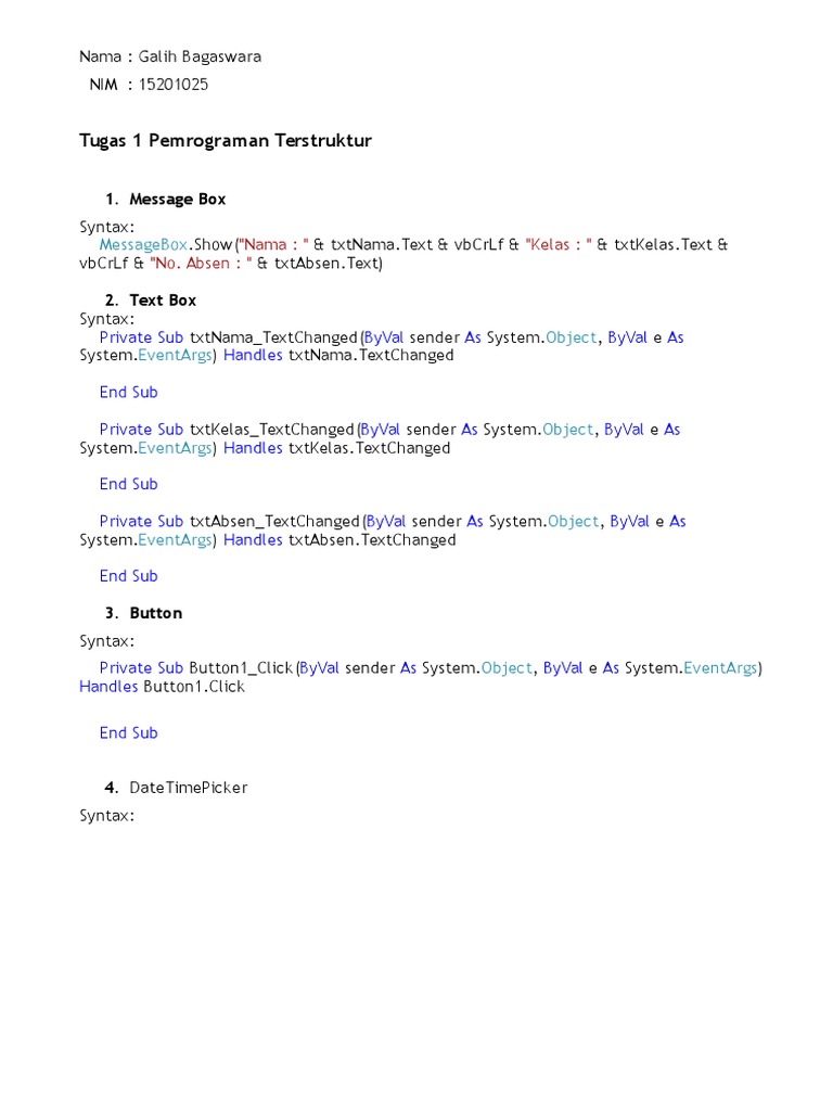 Introduction to Basic Visual Basic Programming Structures: Displaying ...