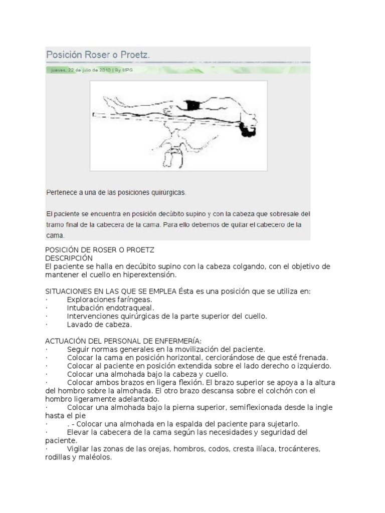 Posición de Roser o Proetz en Pacientes | PDF | Inflamación | Biología ...