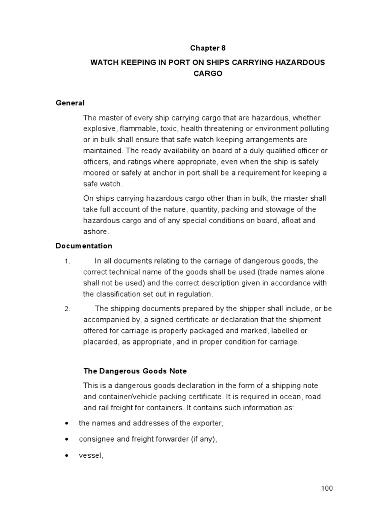 CH 08 Watch Keeping in Port | PDF | Dangerous Goods | Cargo
