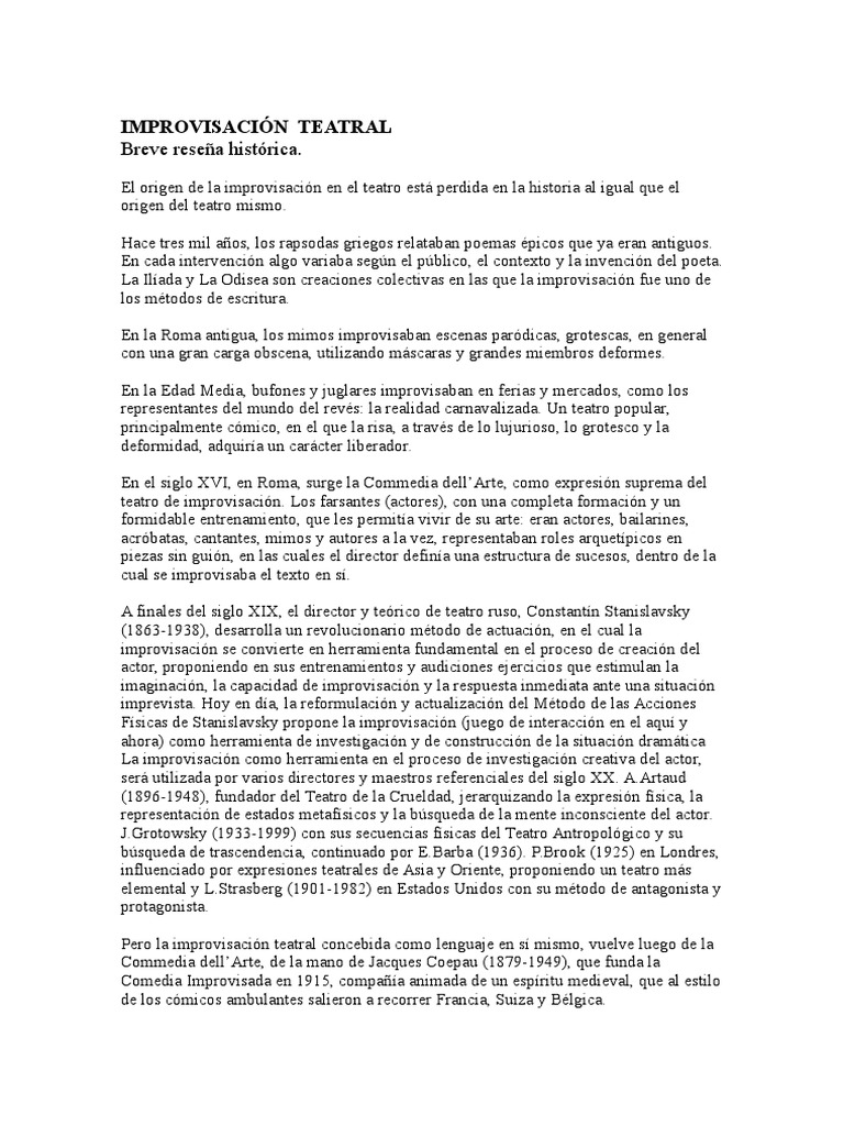 Reseña Histórica de La Improvisación | PDF | Improvisación | Teatro