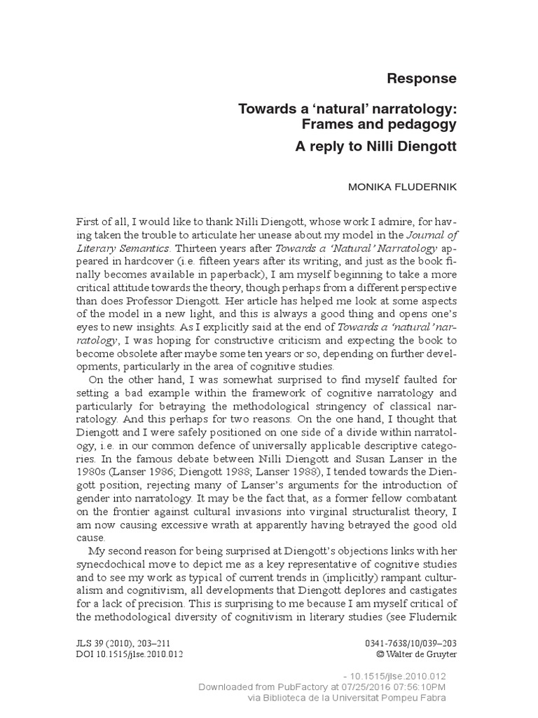 (Journal of Literary Semantics) Towards A Natural' Narratology - Frames ...
