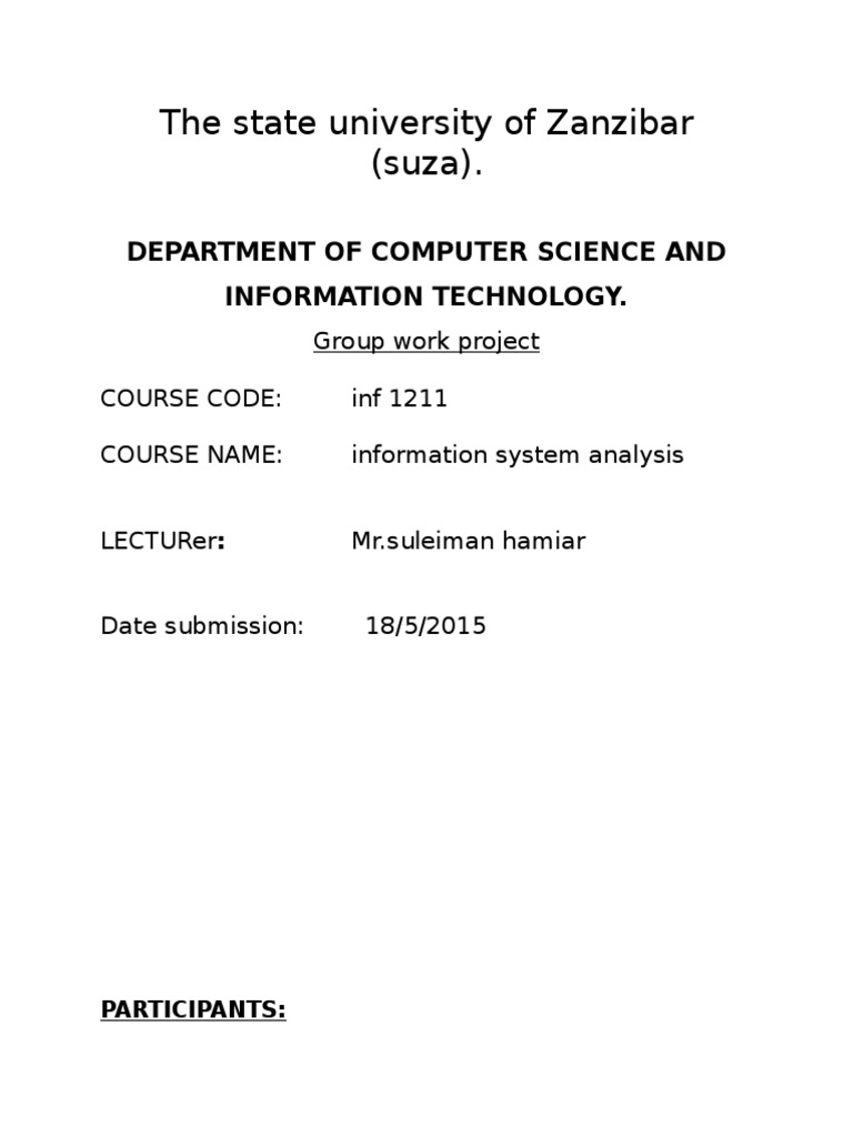 The State University of Zanzibar (Suza) .: Department of Computer Science and Information ...