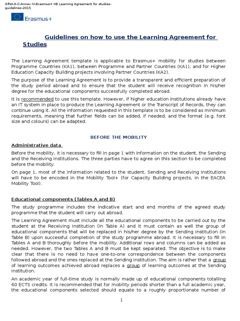 Guidelines On How To Use The Learning Agreement For Studies ...