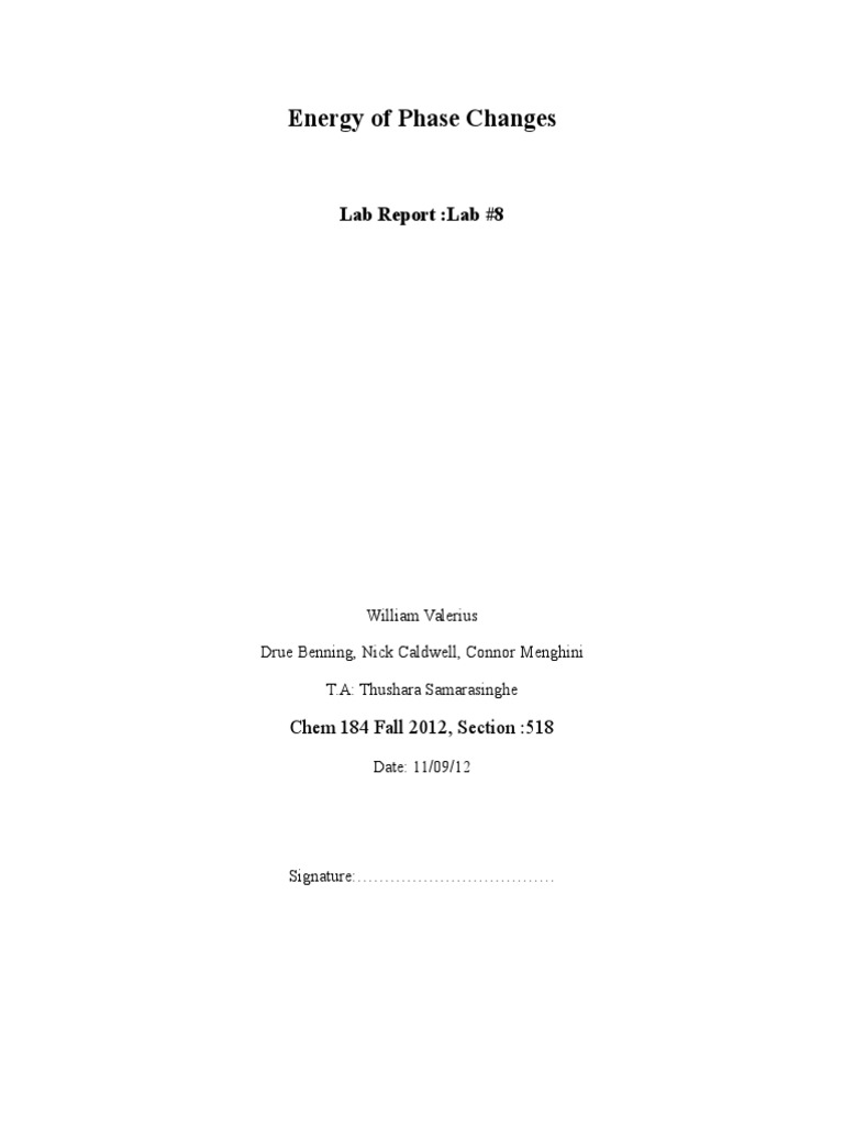 Energy of Phase Changes Lab Report | PDF | Phase Transition | Phase ...
