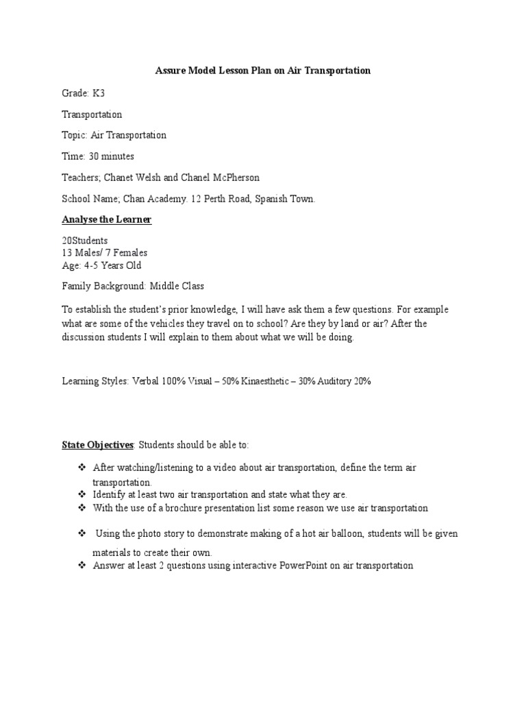 Ed Tec Assure Model Lesson Plan 1 | PDF | Lesson Plan | Teaching