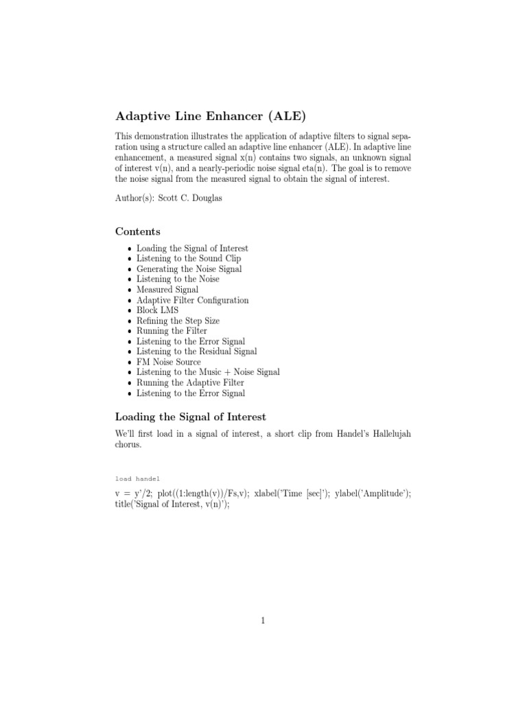 Adaptive Line Enhancer | PDF | Areas Of Computer Science | Signal Processing