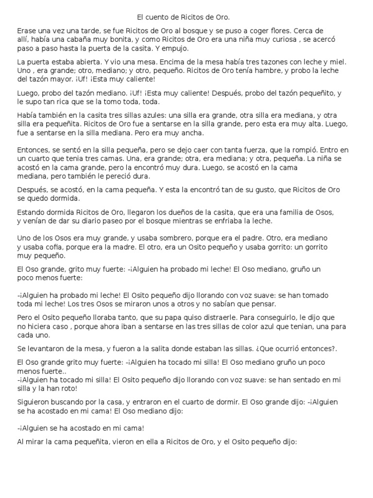 El Cuento de Ricitos de Oro | PDF | Ricitos de oro y los tres osos | Ocio