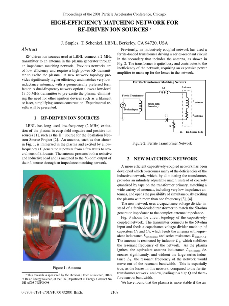 High-efficiency Matching Network for Rf-driven Ion Sources | Antenna ...