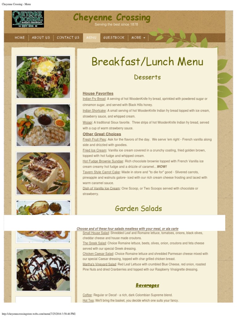 Cheyenne Crossing - Menu | Download Free PDF | Salad | Sauce