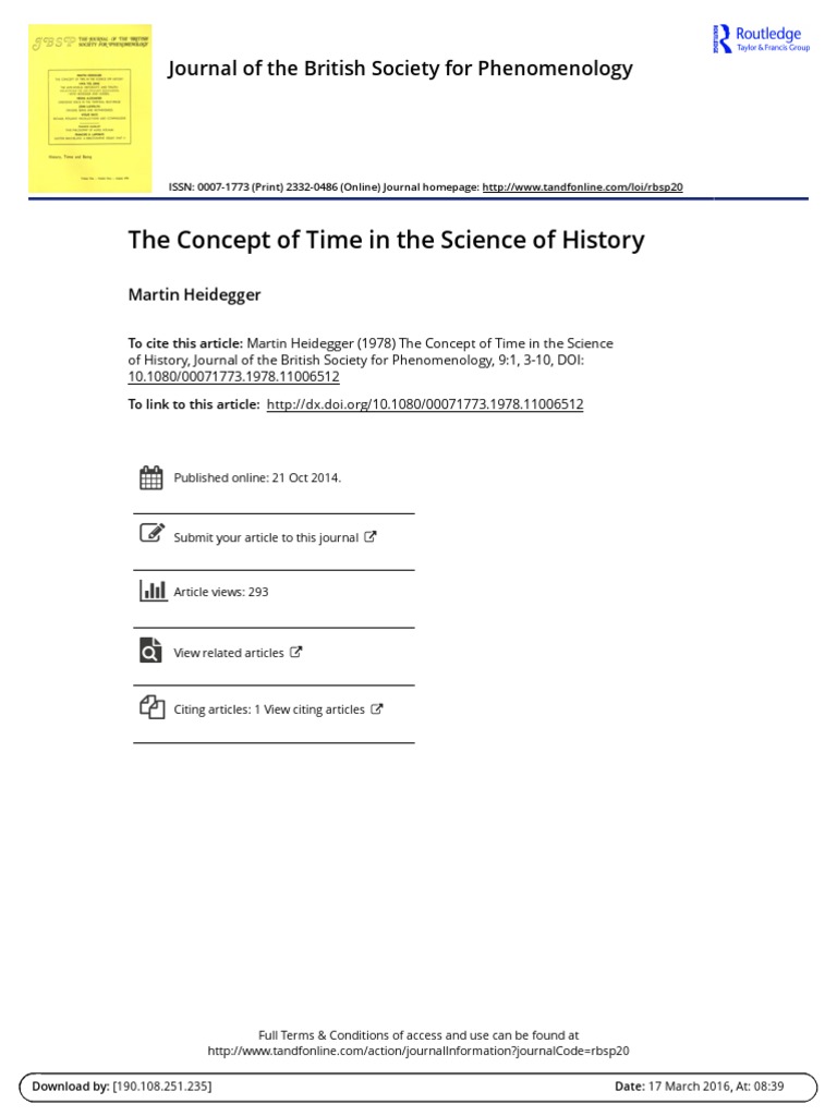 Heidegger. The Concept of Time in The Science of History | PDF ...