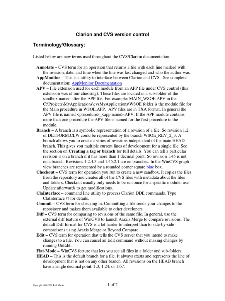 Glossary - Clarion and CVS Version Control | PDF | Version Control ...