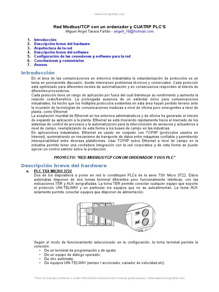 Red Modbus TCP Ordenador | PDF | Protocolo de Control de Transmisión | Protocolos de comunicaciones