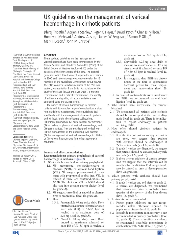 Uk Guidelines On The Management Of Variceal Haemorrhage In