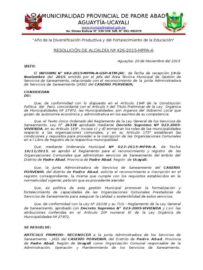 Resoluciones de Los Jass | PDF | Regulación | Gobierno local