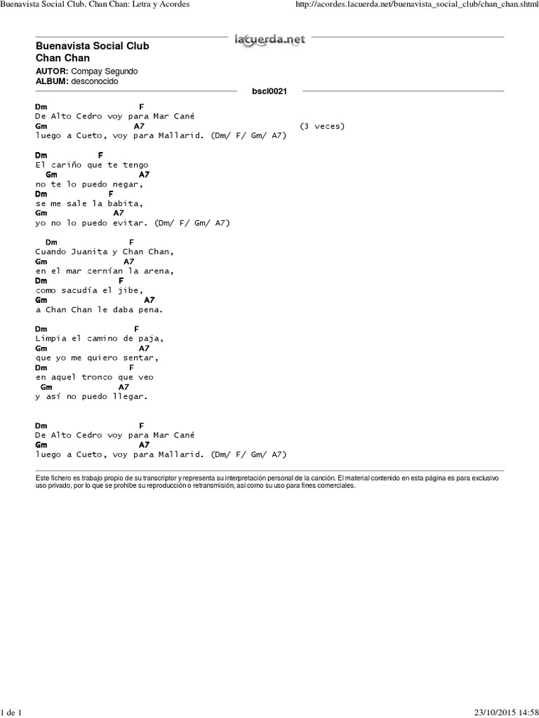 Buenavista Social Club, Chan Chan - Letra y Acordes | PDF